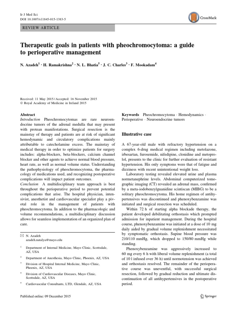 A Guide to Perioperative Management of Patients with Pheochromocytoma ...