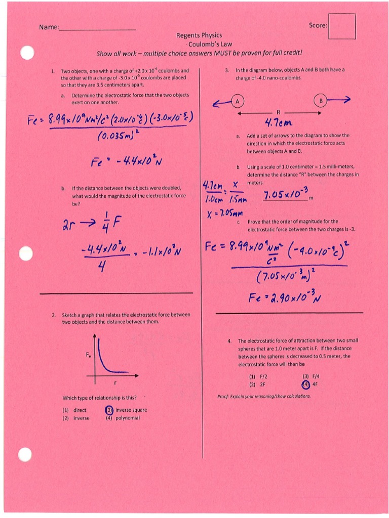 Coulombs Law Quiz | PDF