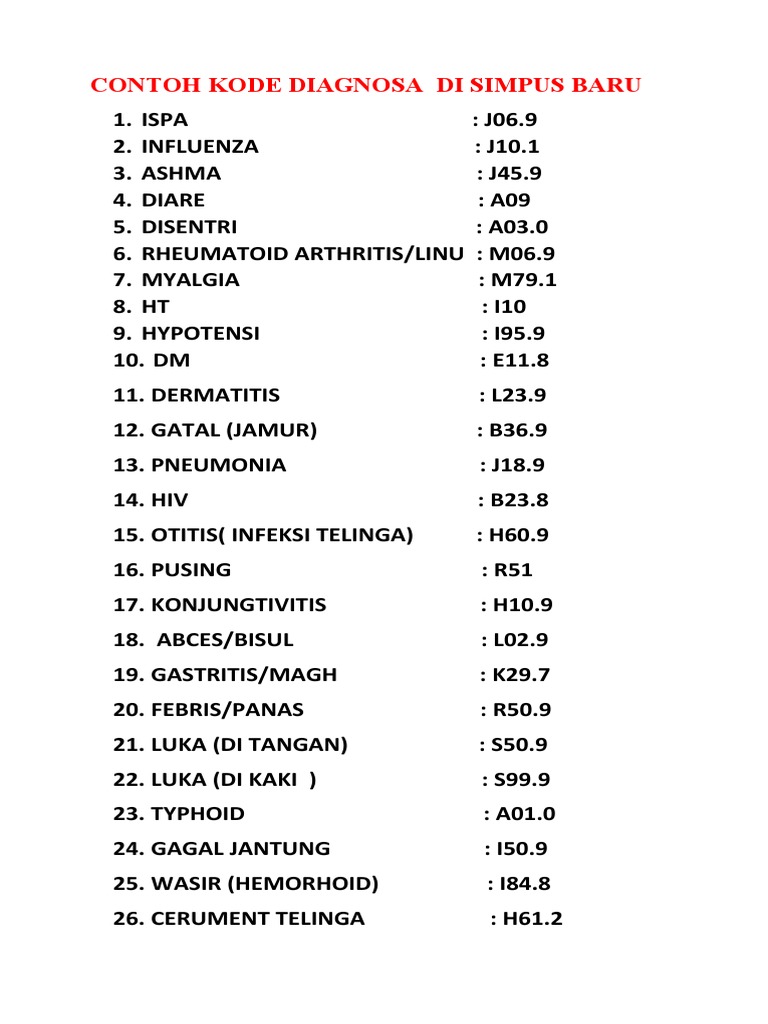 Contoh Kode Diagnosa Di Simpus Baru | PDF
