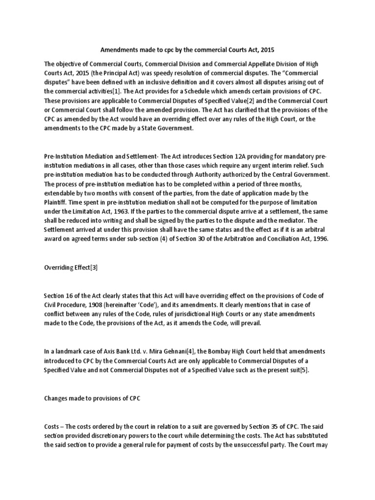 Ammendments To CPC by Commercial Courts Act 2015 | PDF | Discovery (Law ...