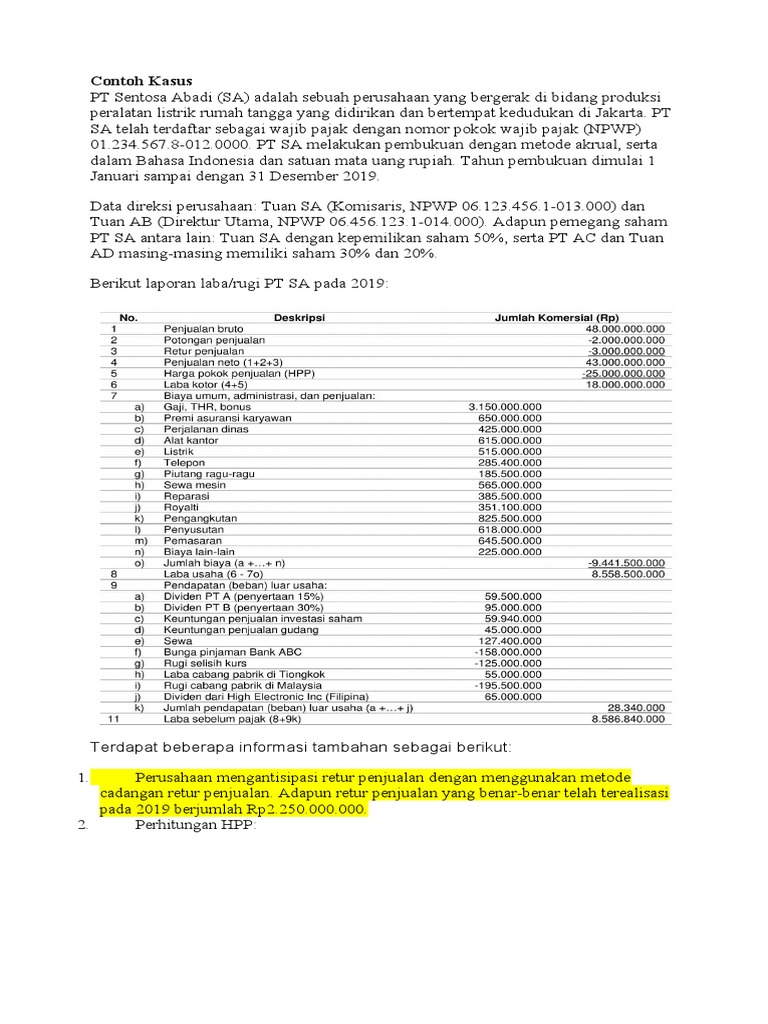 CONTOH KASUS KOREKSI FISKAL by DDTC | PDF