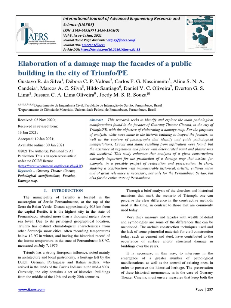 Elaboration of A Damage Map The Facades of A Public Building in The ...