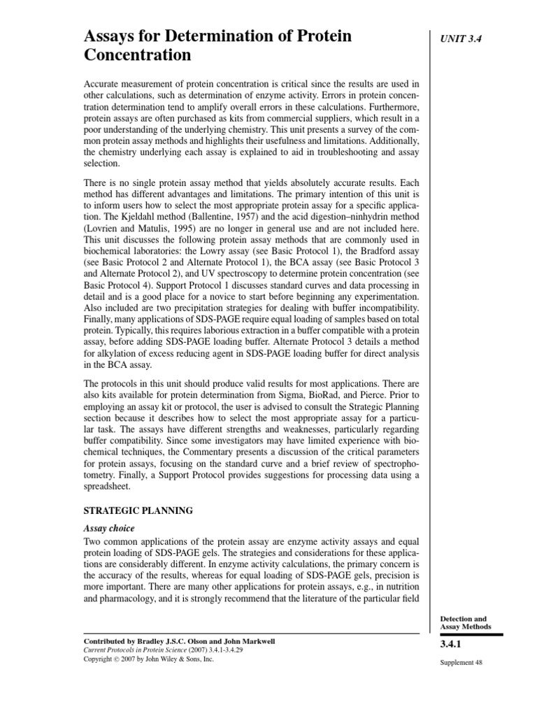 Assays For Determination of Protein Concentration | PDF ...