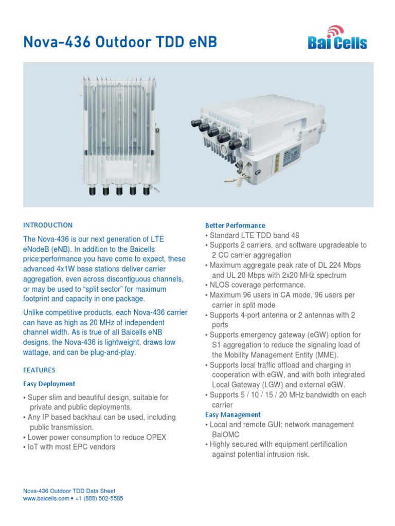 Nova-436 Outdoor TDD eNB: Better Performance | PDF | Lte (Telecommunication) | Quality Of Service