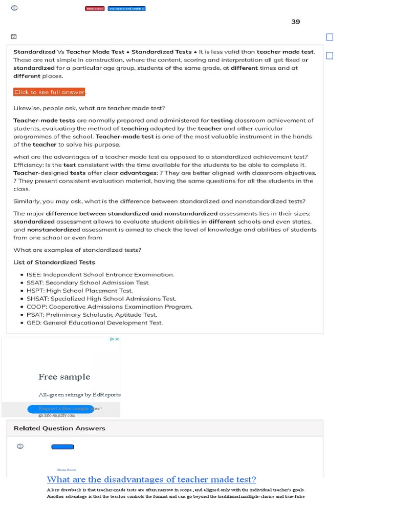 Free Sample: What Are The Disadvantages of Teacher Made Test? | PDF ...