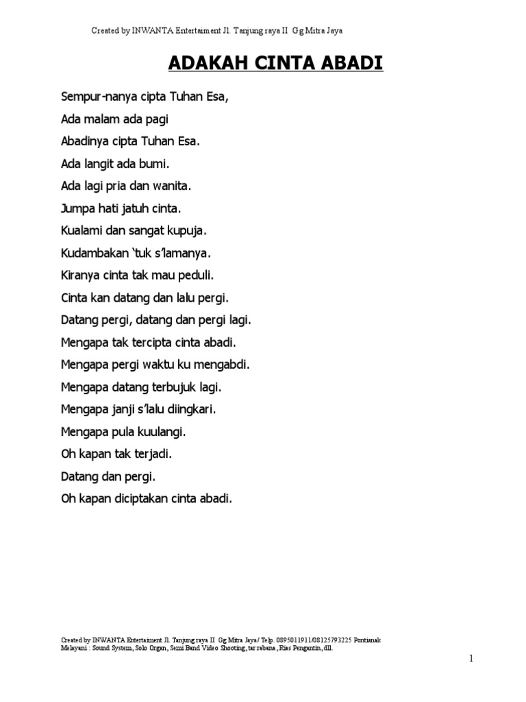 Kumpulan Lirik Lagu Pop Indonesia Pendek | PDF
