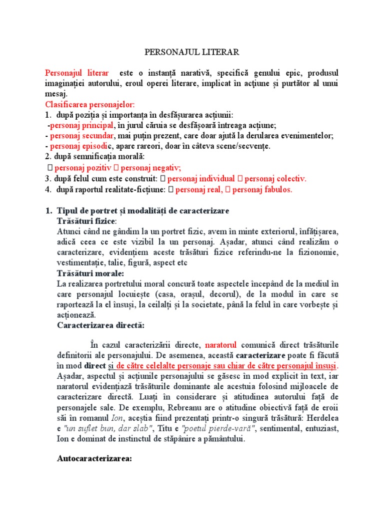 Caracterizarea de Personaj | PDF