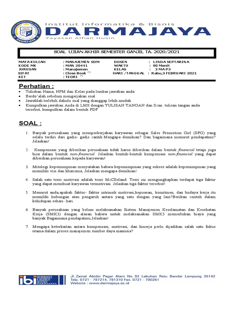 Soal Uas MSDM 3map3 | PDF