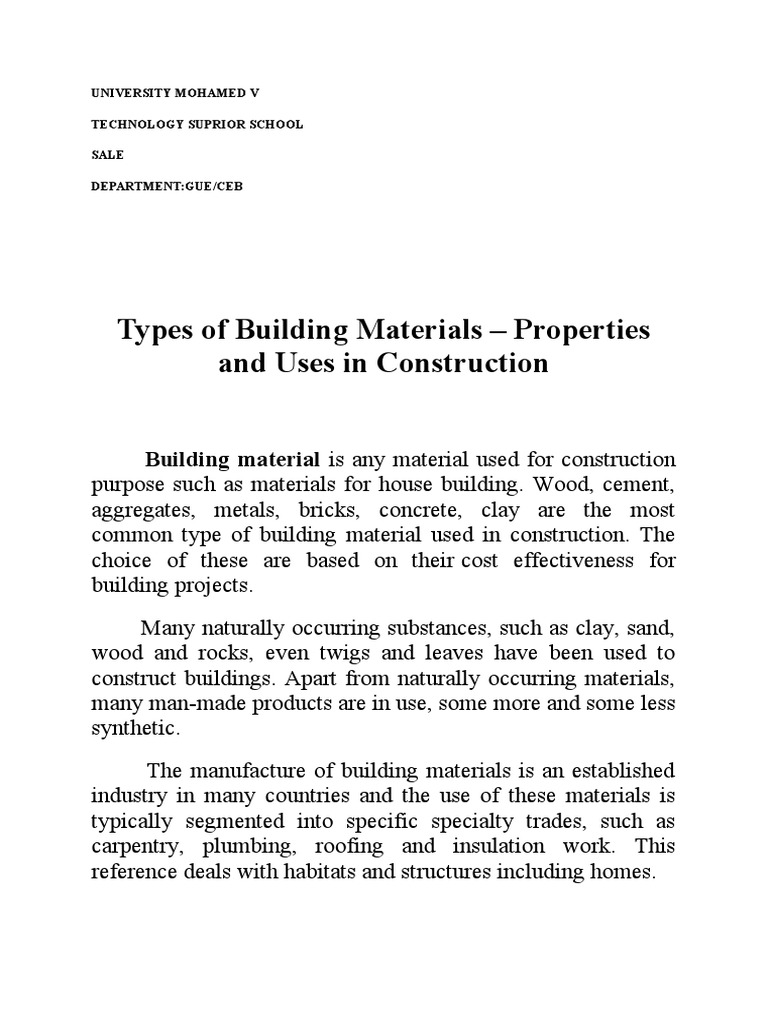 Types of Building Materials | PDF