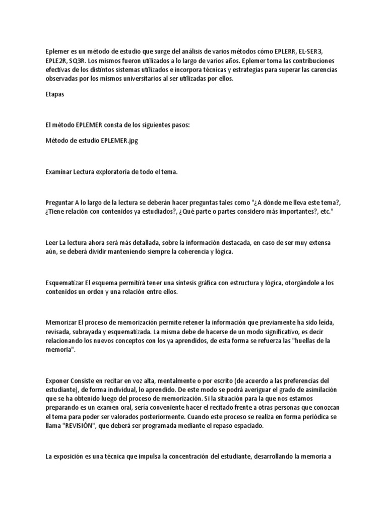 Metodo de Eplemer | PDF | Memoria | Prueba (evaluación)
