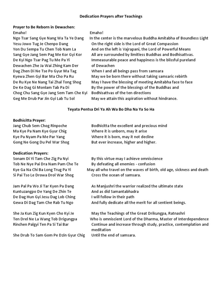 Dedication Prayers For Teachings | PDF | Buddhist Philosophical ...