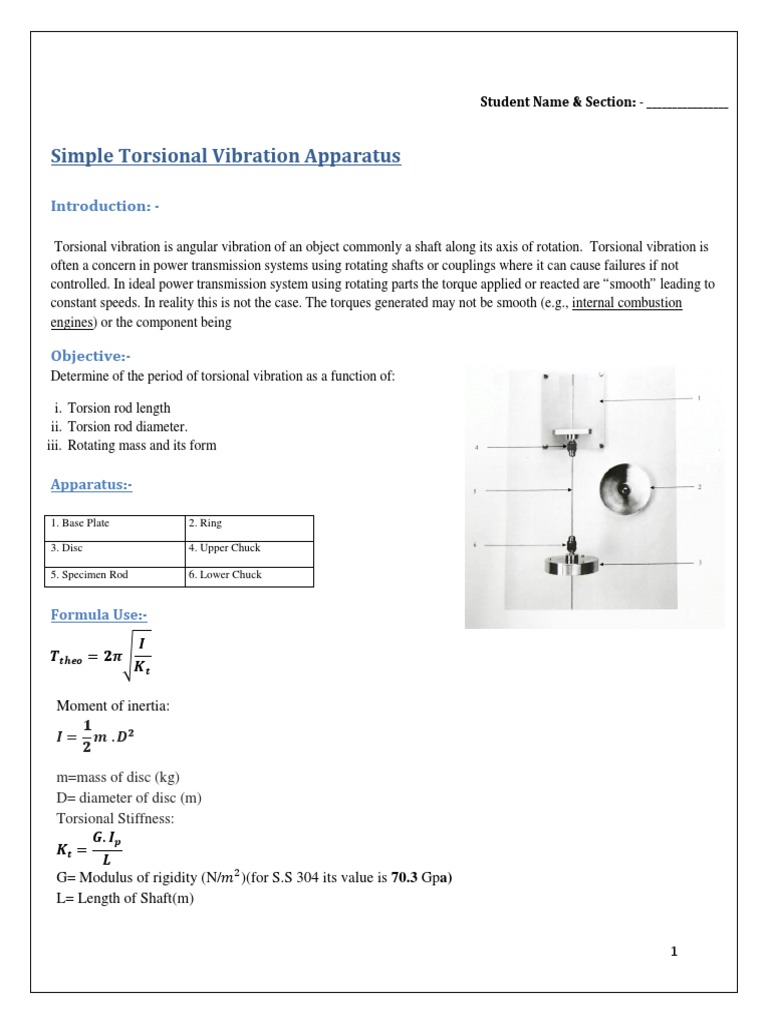 Student Manual of Torsional Vibration Apparatus | PDF