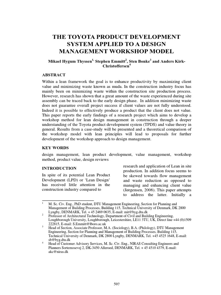 Thyssen Et Al. 2008 - The Toyota Product Development System Applied To ...