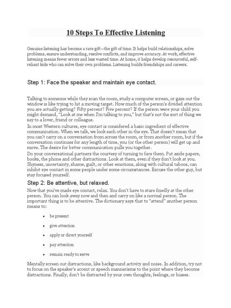 10 Steps for Effective Listening Skills | PDF | Attention | Nonverbal ...
