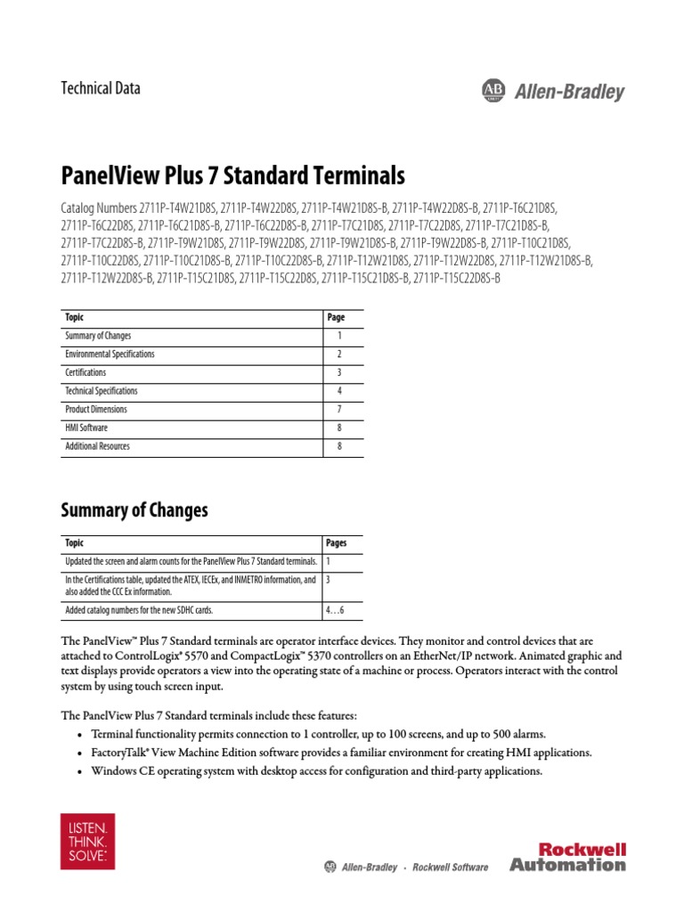 Panelview Plus 7 Standard Terminals: Technical Data | PDF | Technology ...