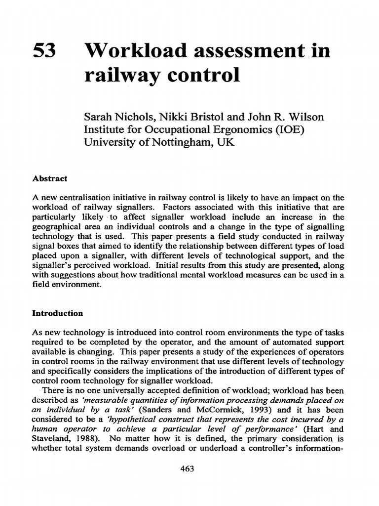 Workload Assessment in Railway Control | PDF | Workload | System