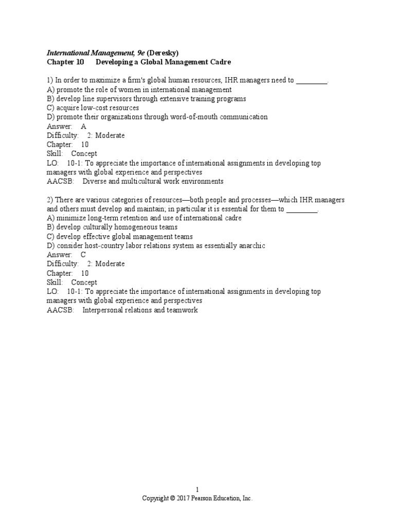 Chapter 10 Developing A Global Management Cadre: International ...