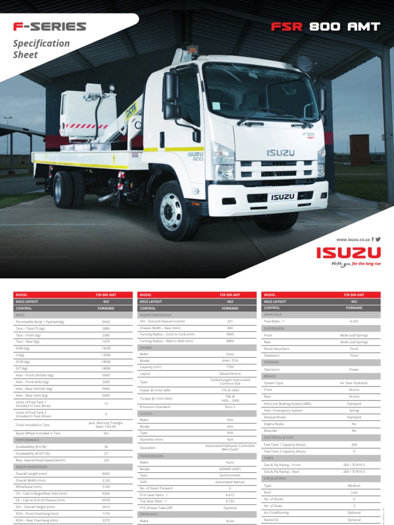 Isuzu Trucks Sa FSR 800 Amt Specification Sheets A4 Digital FC e | PDF ...