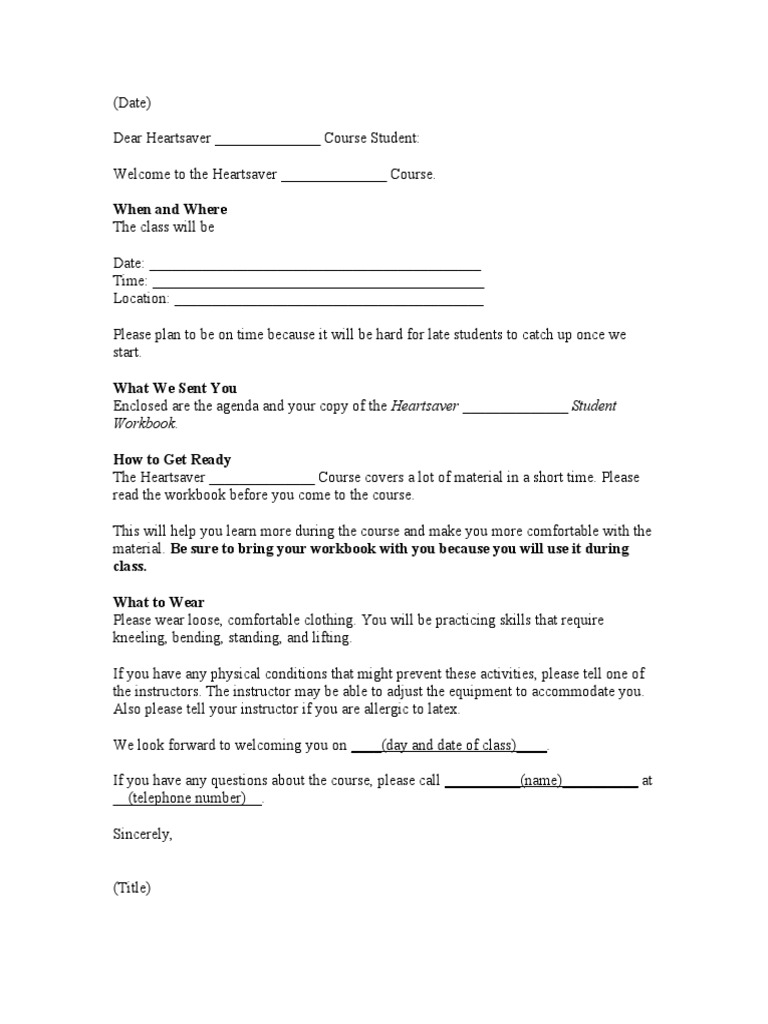 Sample Precourse Letter | PDF