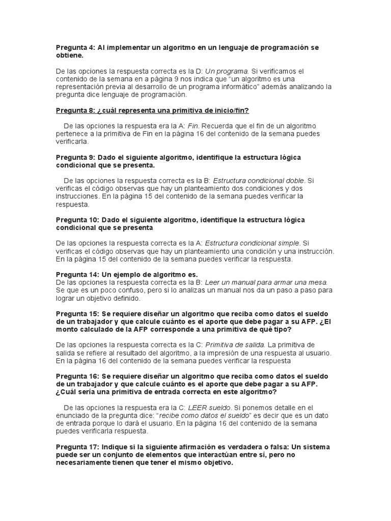 Cuestionario Repuesta Dela Semana1 | PDF | Algoritmos | Lenguaje de programación