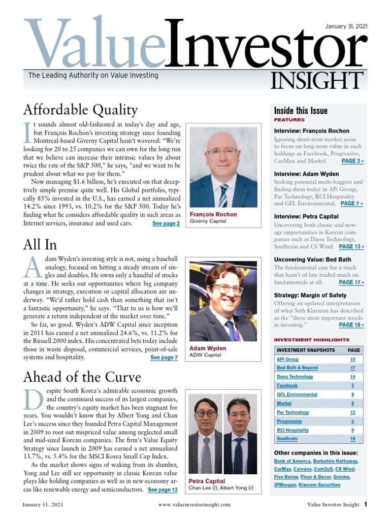 Value Investor Insight Jan 31 2021 | PDF | Price–Earnings Ratio | Share ...
