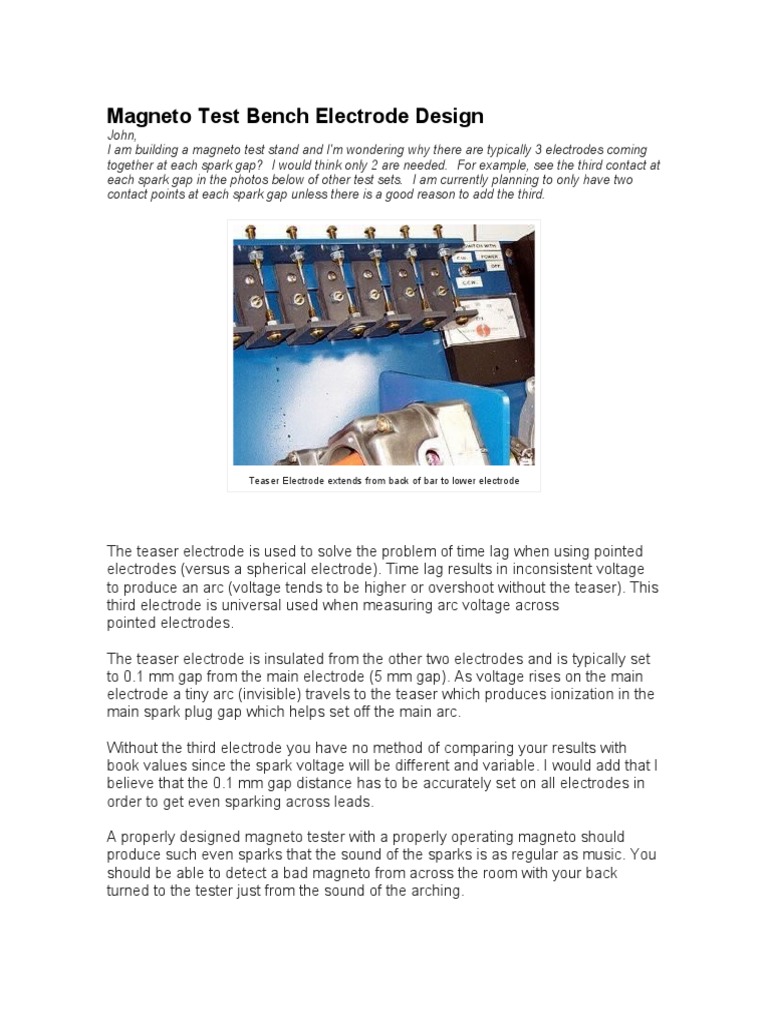 Magneto Test Bench Electrode Design