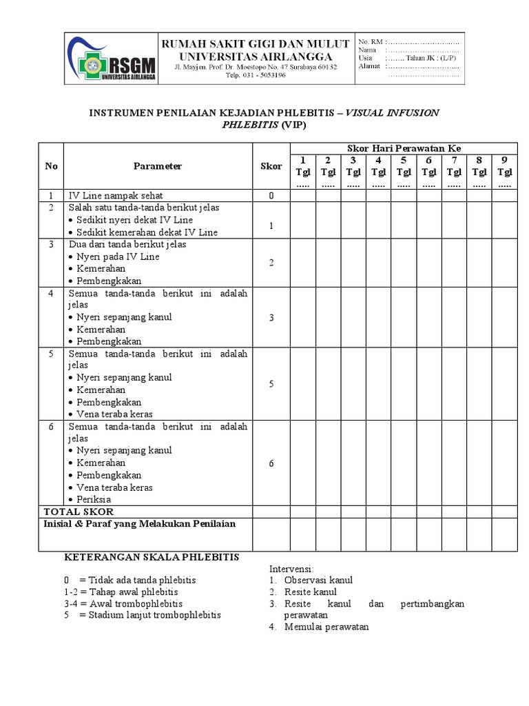 Form (Instrumen Phlebitis) | PDF