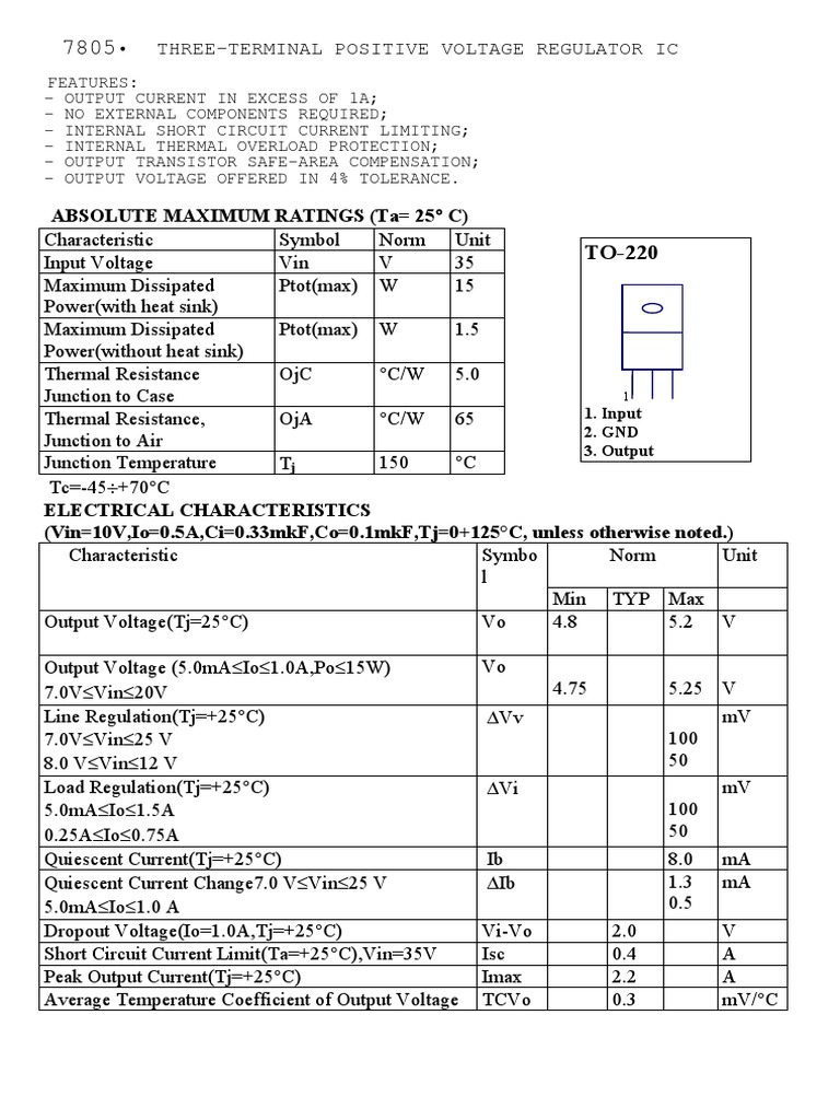 7805 Datasheet | PDF | Electronics | Electrical Engineering