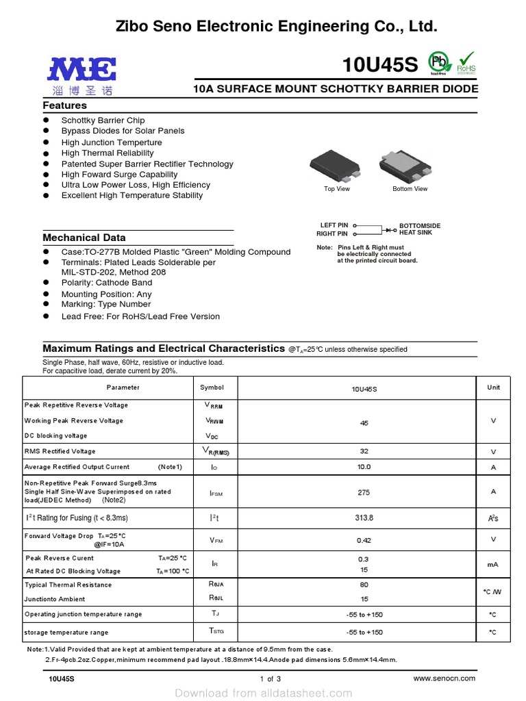 High Performance 10A Surface Mount Schottky Barrier Diode for Solar ...