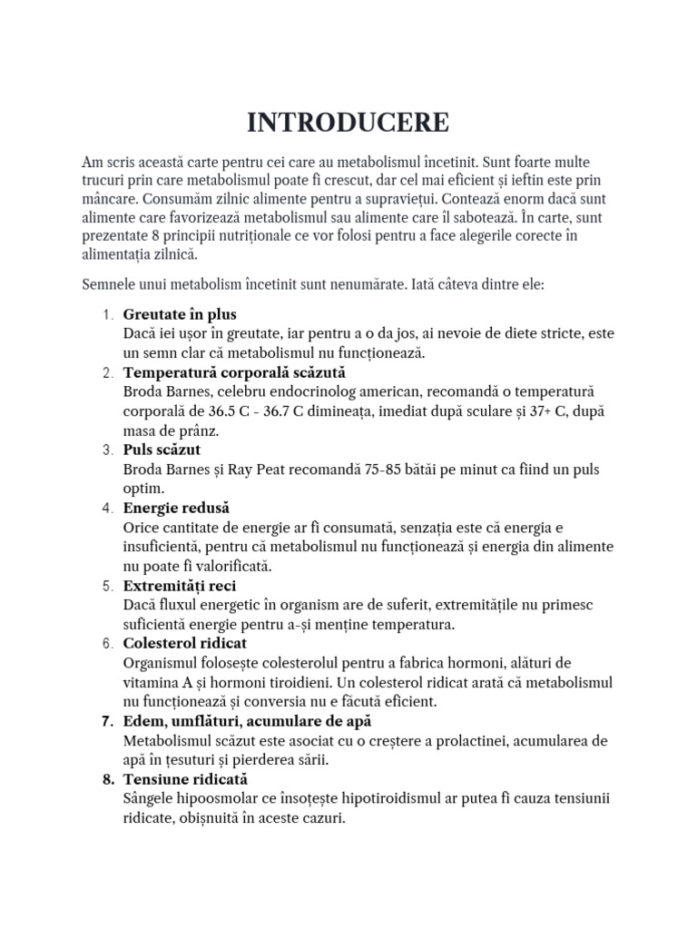 Principii În Favoarea Metabolismului Capitol Introductiv | PDF