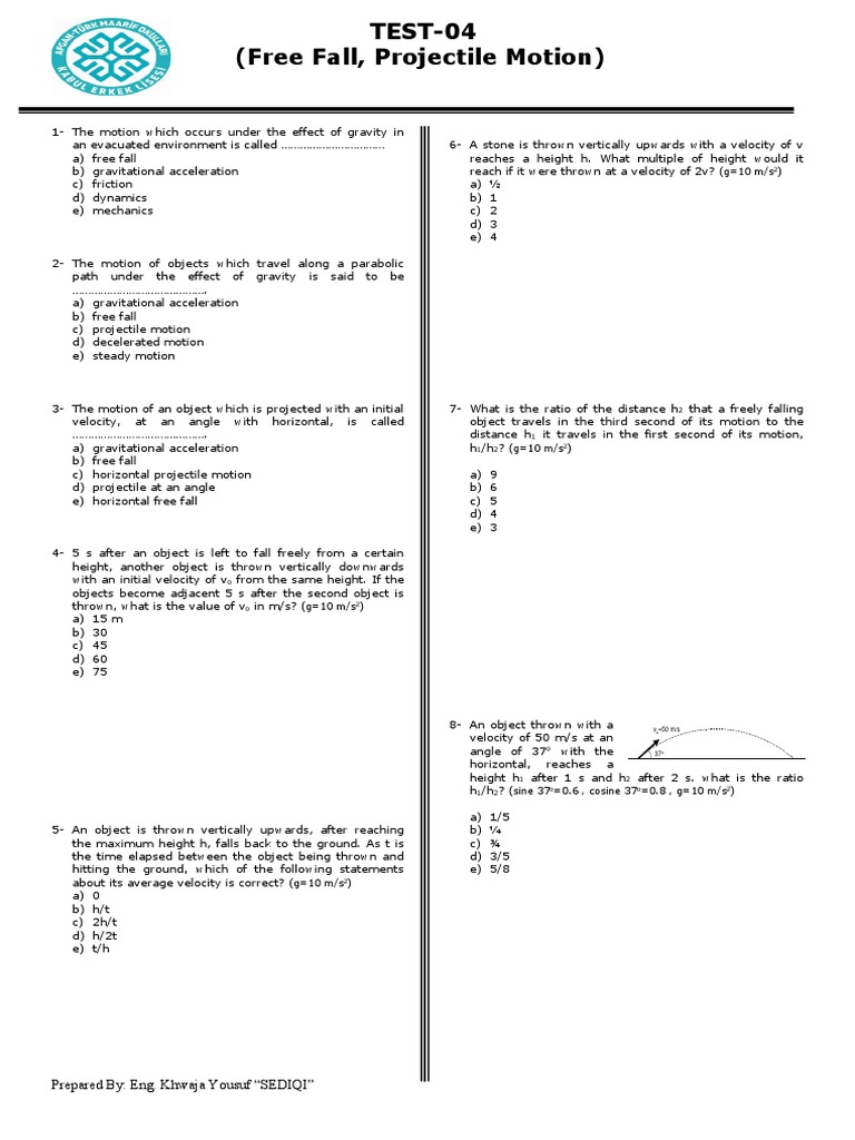 TEST-04 (Free Fall, Projectile Motion) | PDF | Acceleration | Projectiles