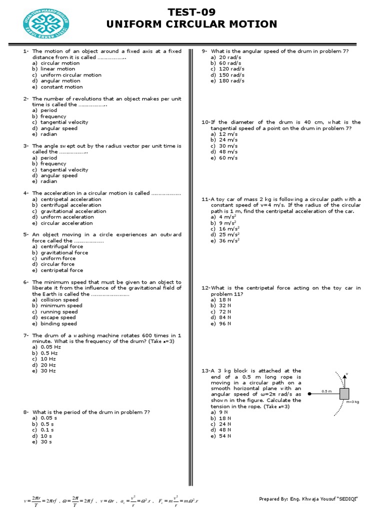 TEST-09 (Uniform Circular Motion) | PDF | Acceleration | Natural Philosophy