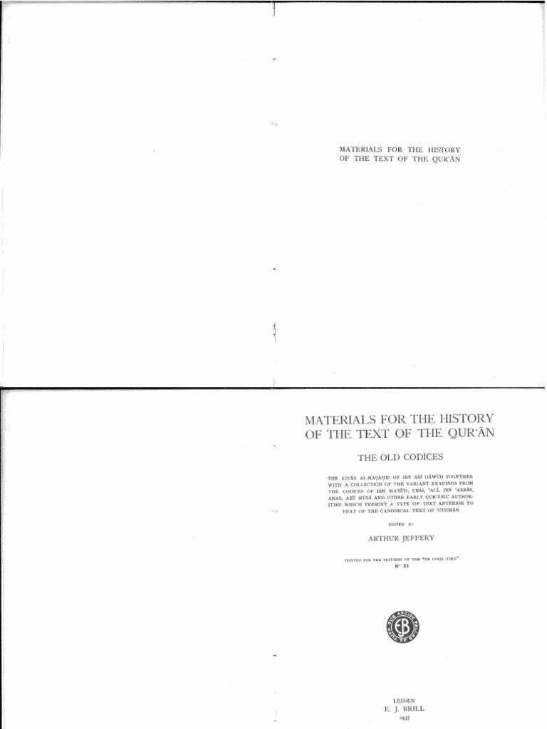 Arthur Jeffery - Materials For The History of The Text of The Quran ...