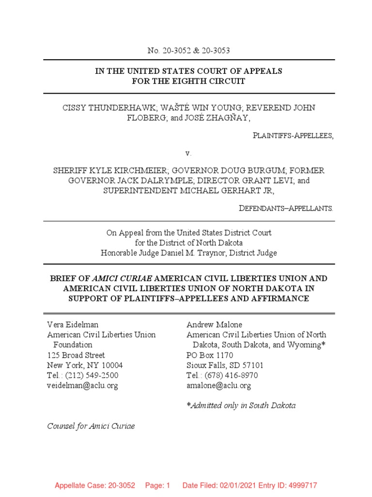 Thunderhawk v. Kirchmeier Amicus Brief Filed | PDF | Amicus Curiae ...