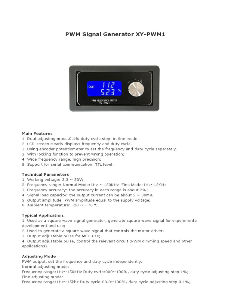 Manual Gerador PWM XY-PWM1 | PDF | Frequency | Hertz
