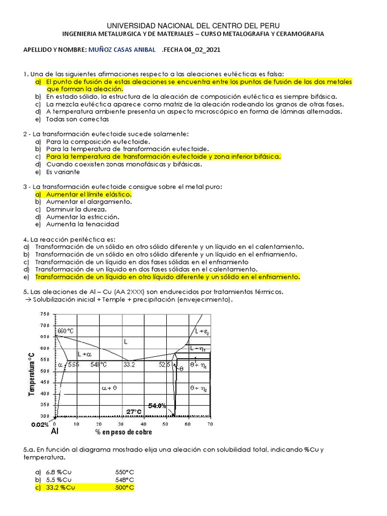Examen III Teoria 2020-20 | PDF | Aleación | Fases de la materia