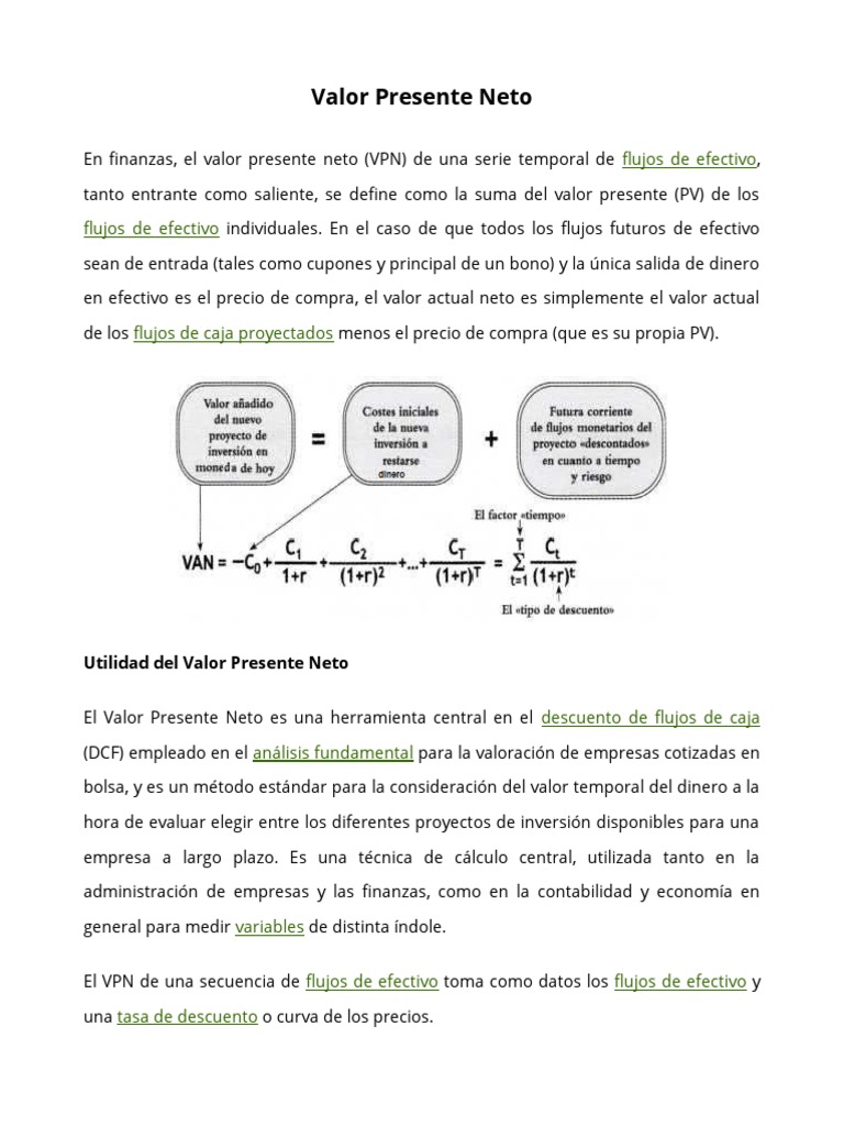 Valor Presente Neto | PDF | Flujo de efectivo | Valor presente neto