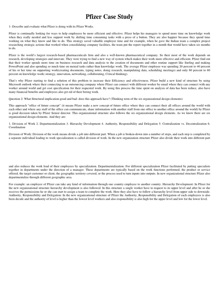 Pfizer Case Study | PDF | Organizational Structure | Business
