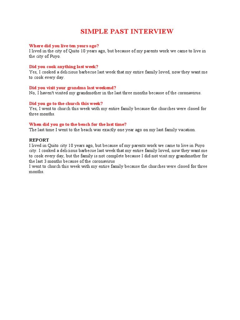 Simple Past Interview | PDF