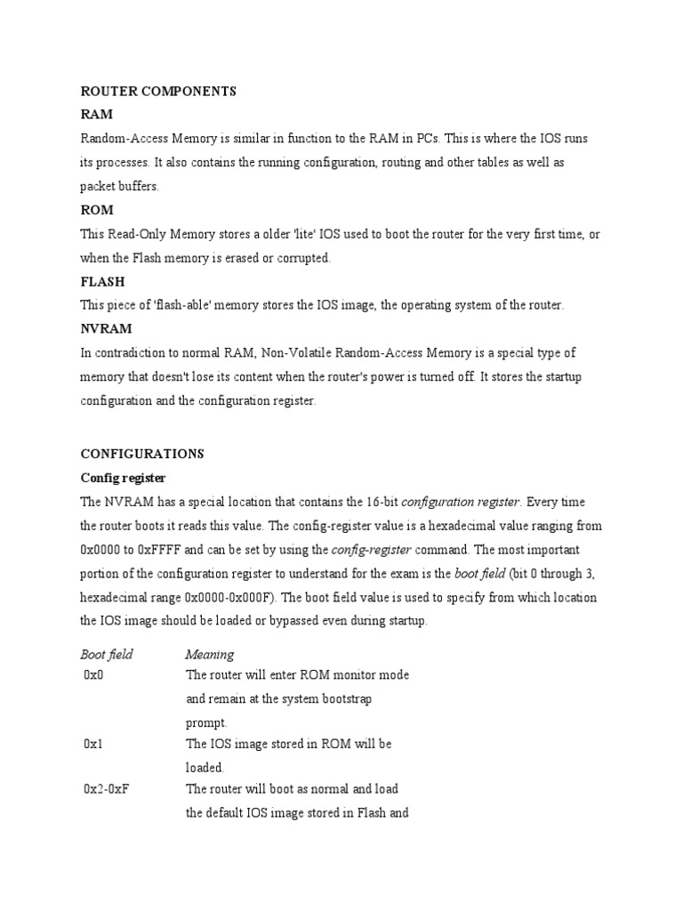 Router Components Guide | PDF | Booting | Command Line Interface