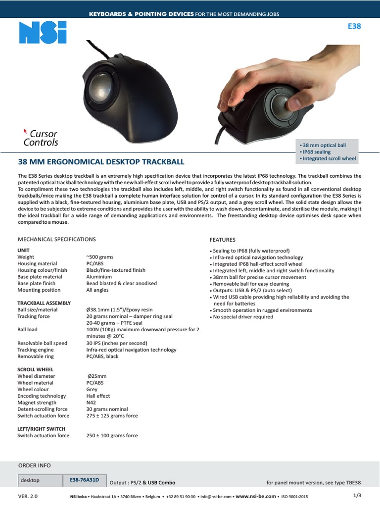 E38 Waterproof Desktop Trackball Overview | PDF | Usb | Computer Hardware