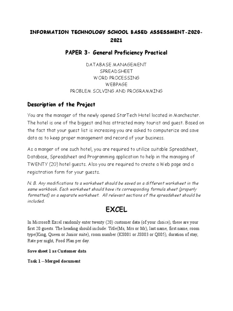 Information Technology School Based Assessment 2020 | PDF | Worksheet ...