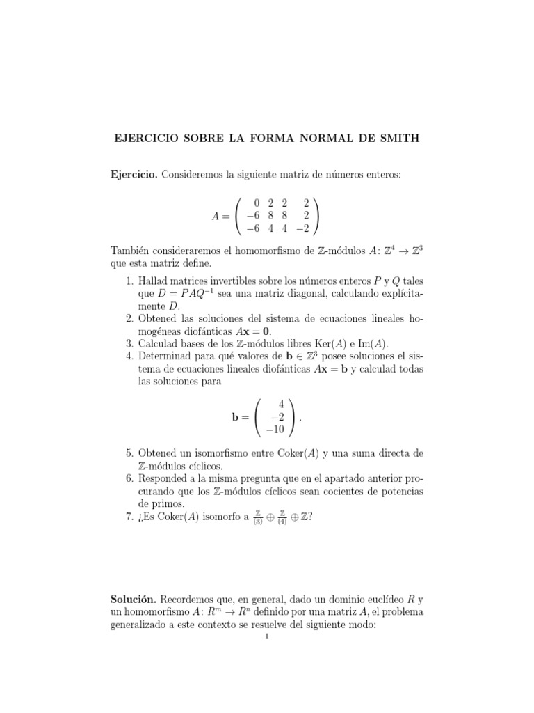 Forma Normal de Smith | PDF | Matriz (Matemáticas) | Relaciones matematicas
