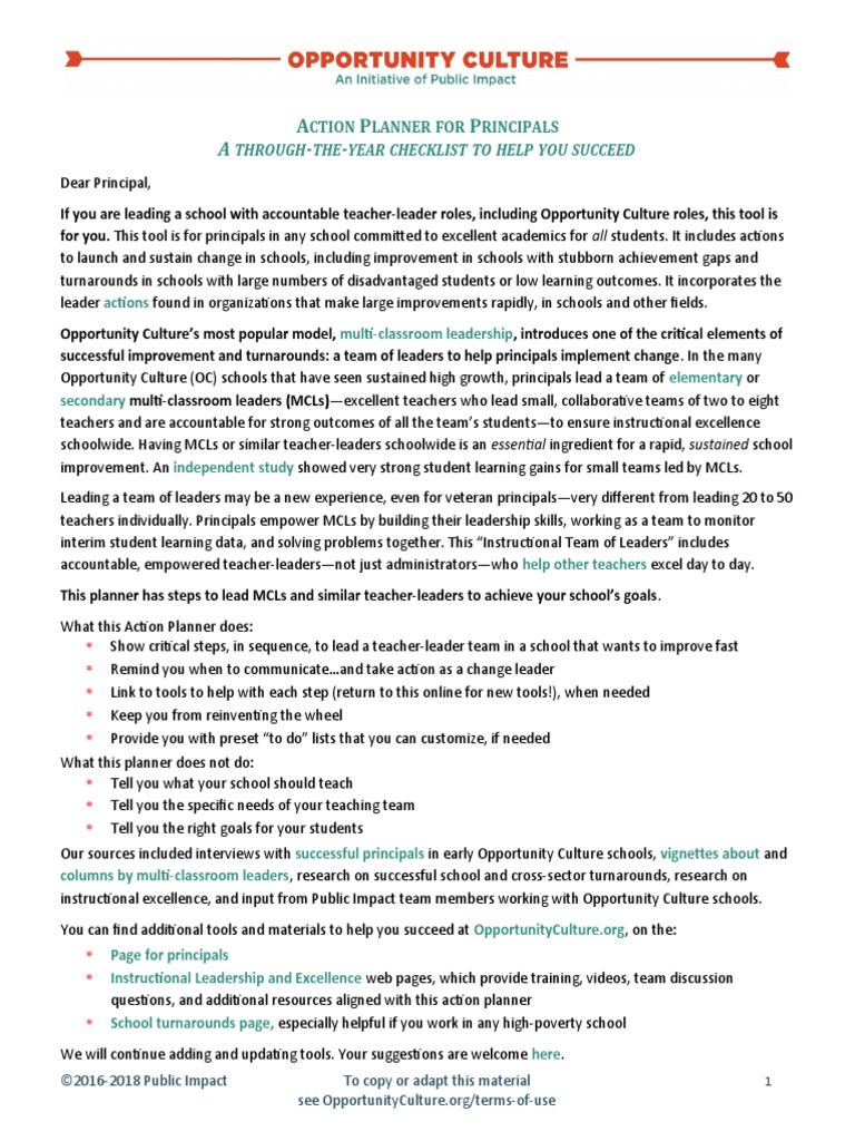 Principal's Action Planner for School Success | PDF | Goal | Teachers