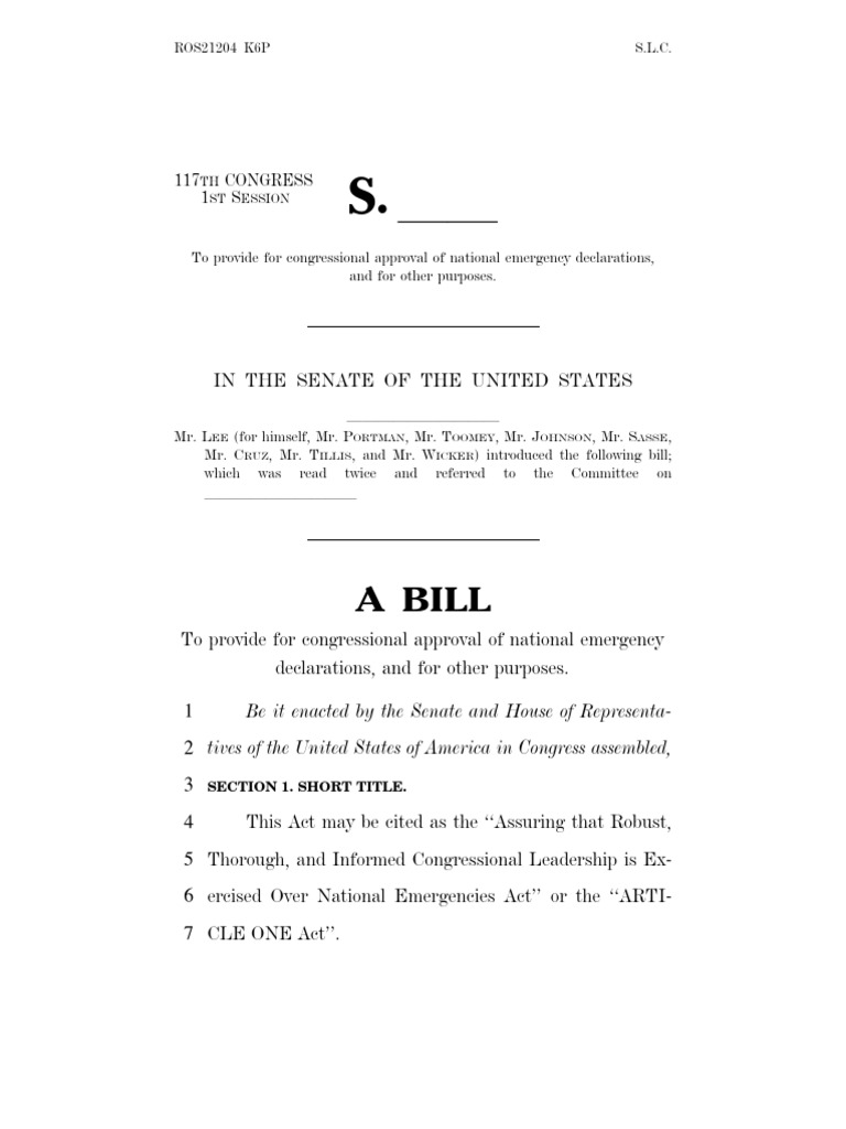 A Bill: 117 Congress 1 S | PDF | State Of Emergency | Executive Order