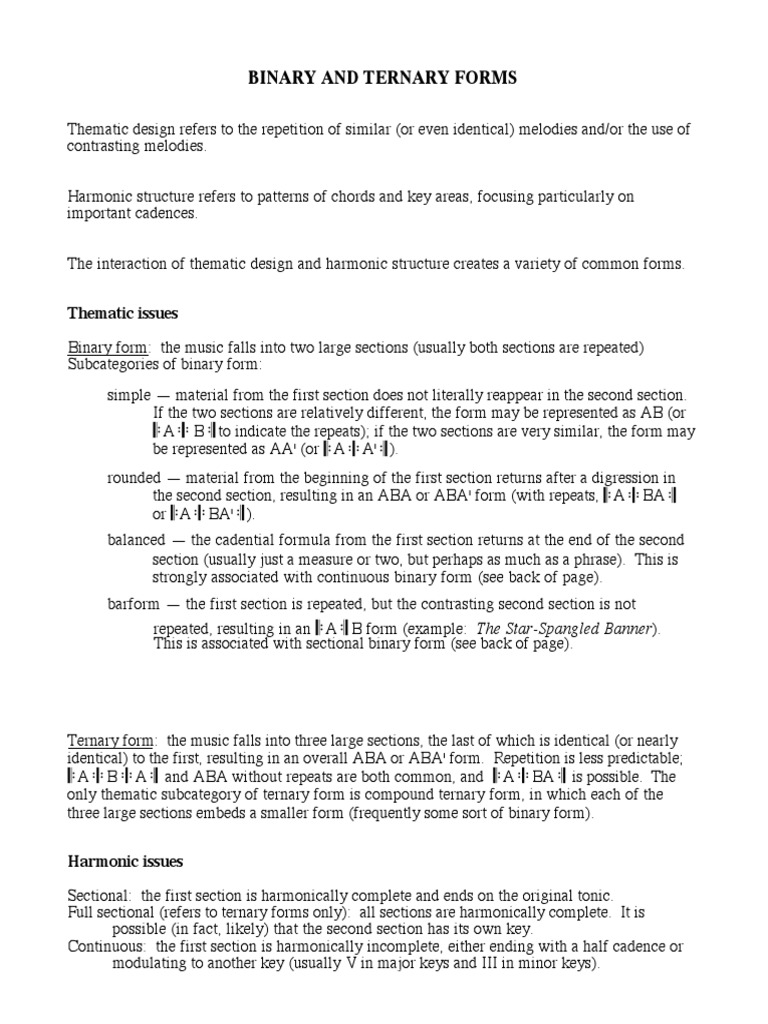 Binary Ternary Form Handout | PDF | Musical Compositions | Music Theory
