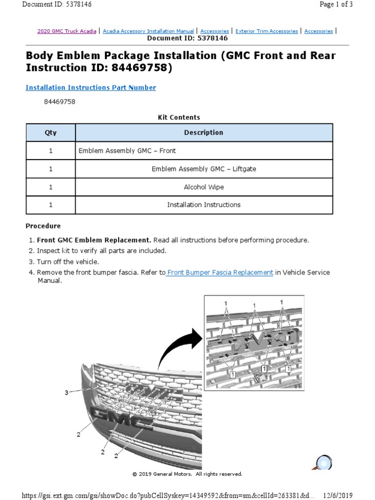 Acadia Emblems Installation Sheet | PDF | Adhesive | Motor Vehicle