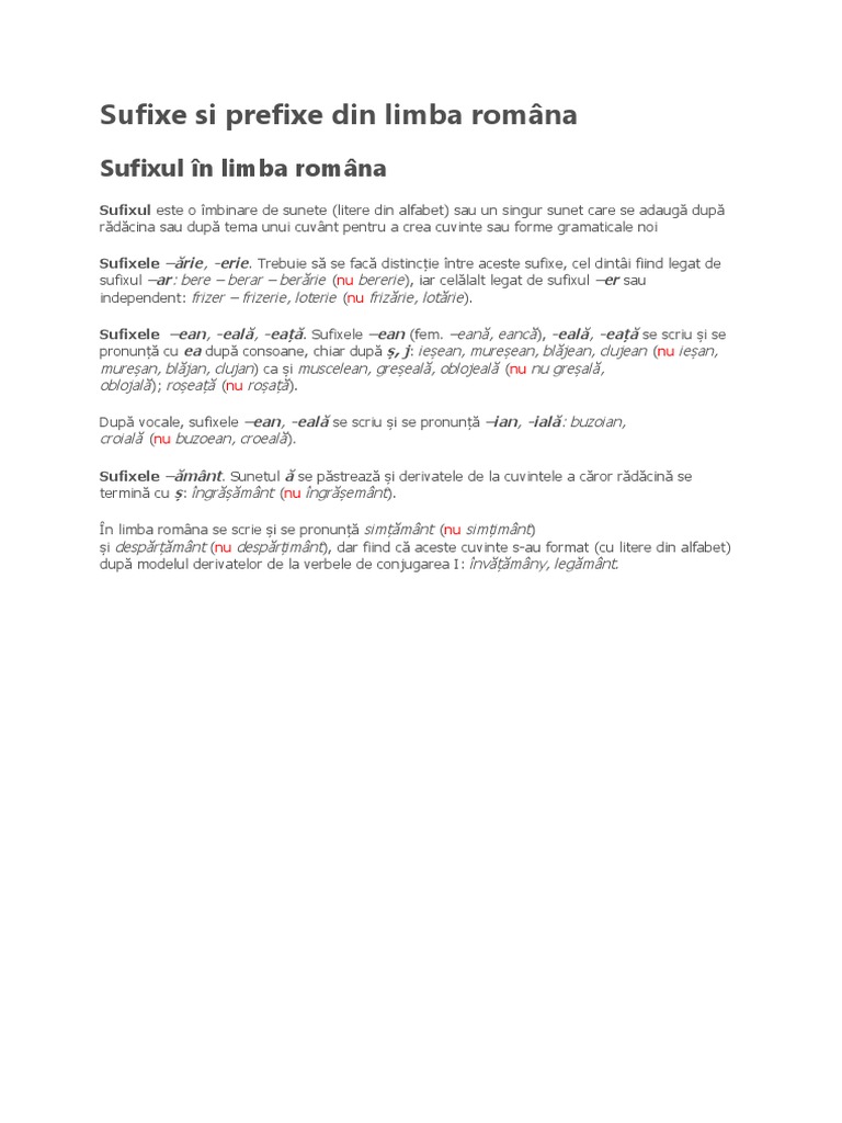 Sufixe Si Prefixe Din Limba Româna | PDF