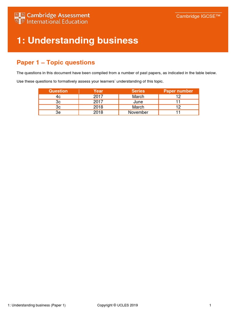 1: Understanding Business: Paper 1 - Topic Questions | PDF ...
