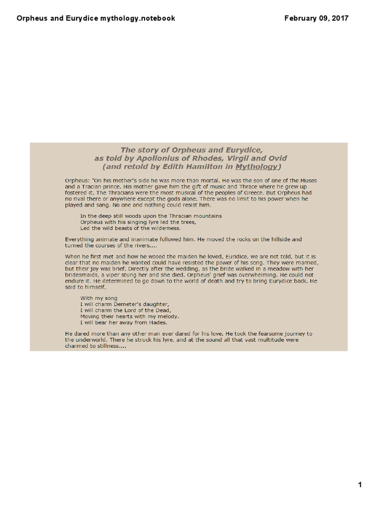 Orpheus And Eurydice Mythology Pdf